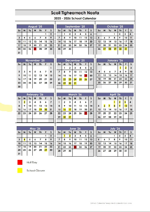 Calendar :: Scoil Tighearnach Naofa Cullohill NS